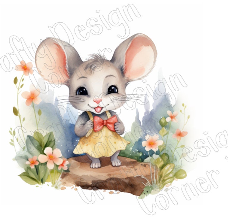 Cute Dressed Mice With Bows 5 Designs Watercolor Spring Mice - Etsy