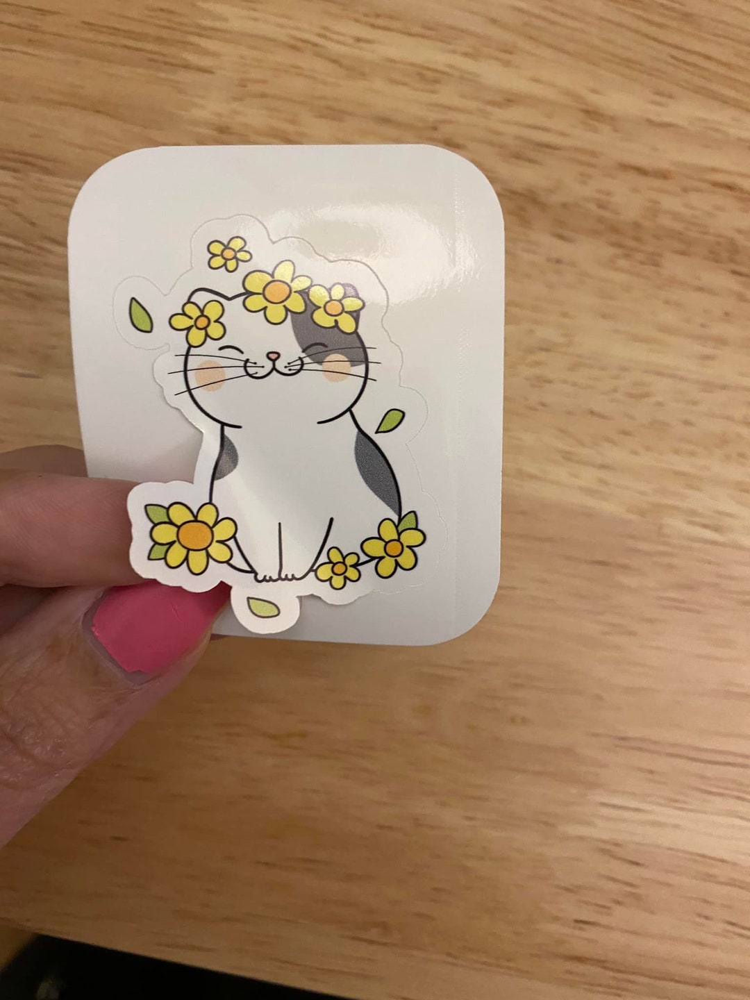 Calico Cat in Daisy Sticker, Daisy Cat Sticker, Cute Cat Sticker, Cat ...