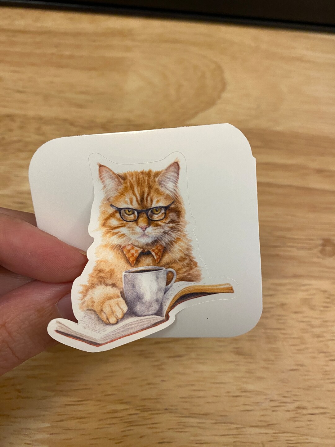 Cat Reading and Coffee Sticker Red Cat Sticker Cute Cat With - Etsy