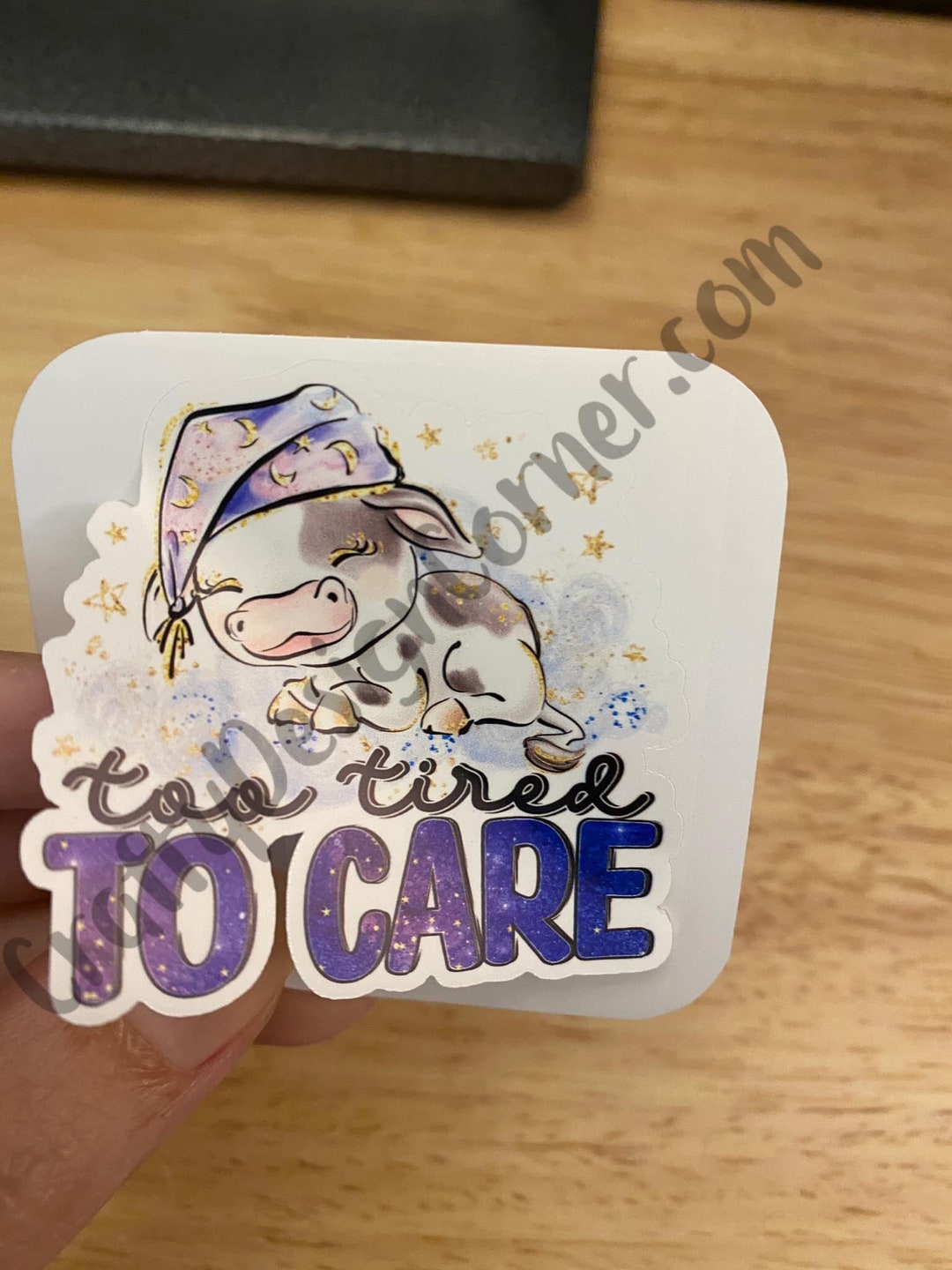 Too Tired to Care Sticker, Cute Cow Sticker, Sleeping Sticker, Caring ...