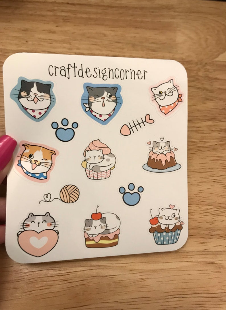 Sheet of Cute Hungry Cat Stickers, Cat Sticker Sheet, Cat Food Sticker ...