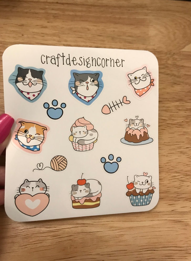 Sheet of Cute Hungry Cat Stickers, Cat Sticker Sheet, Cat Food Sticker ...