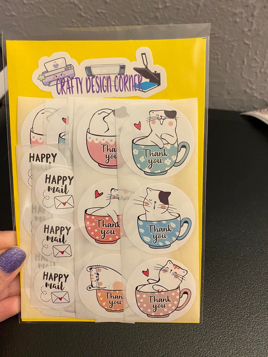 24 Pcs Cat Tea Cup Thank You With 6 Happy Mail Freebie Sticker Pack ...