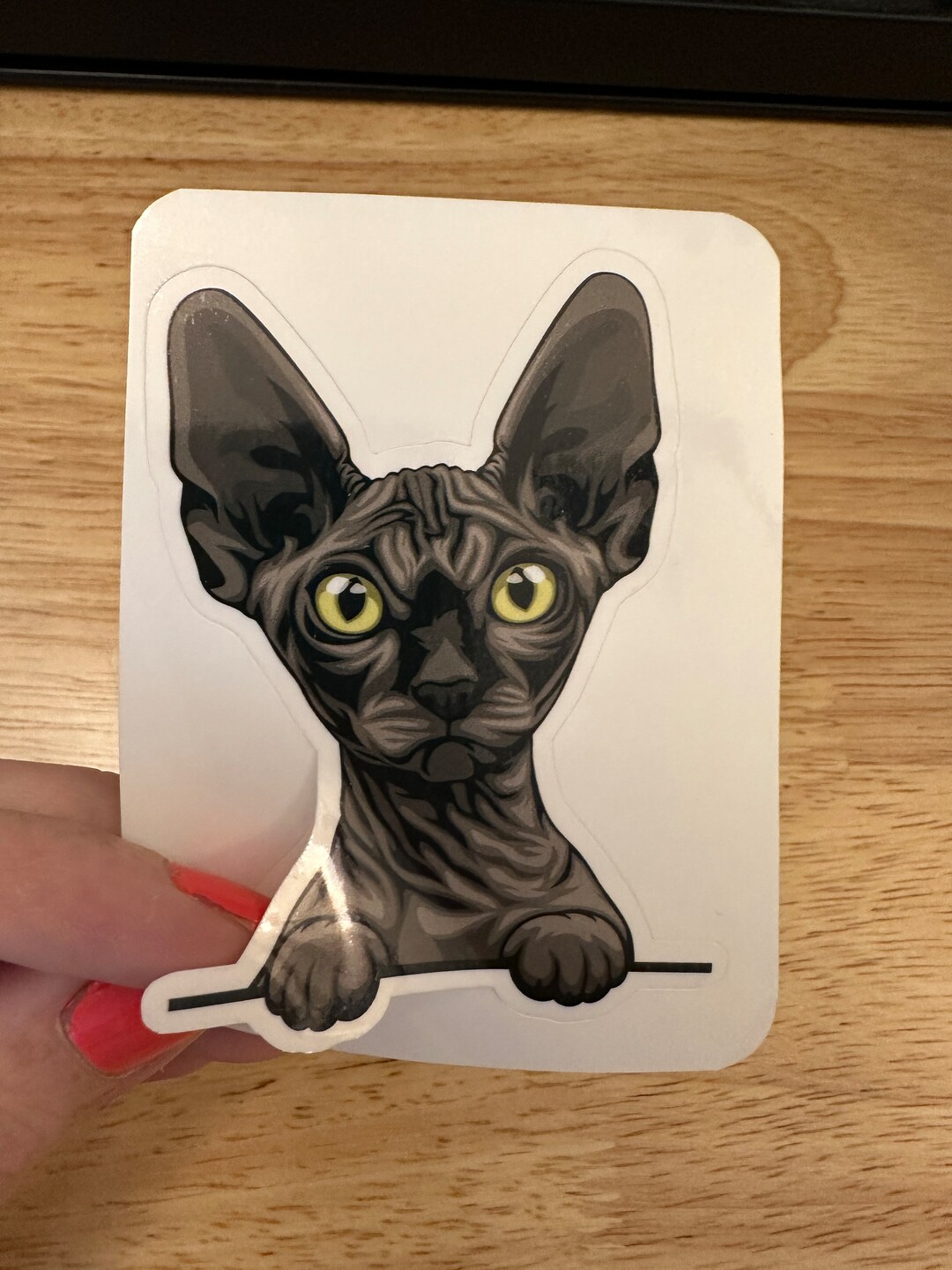Black Sphynx Cat Sticker, Hairless Grey Cat Sticker, Holographic Option ...