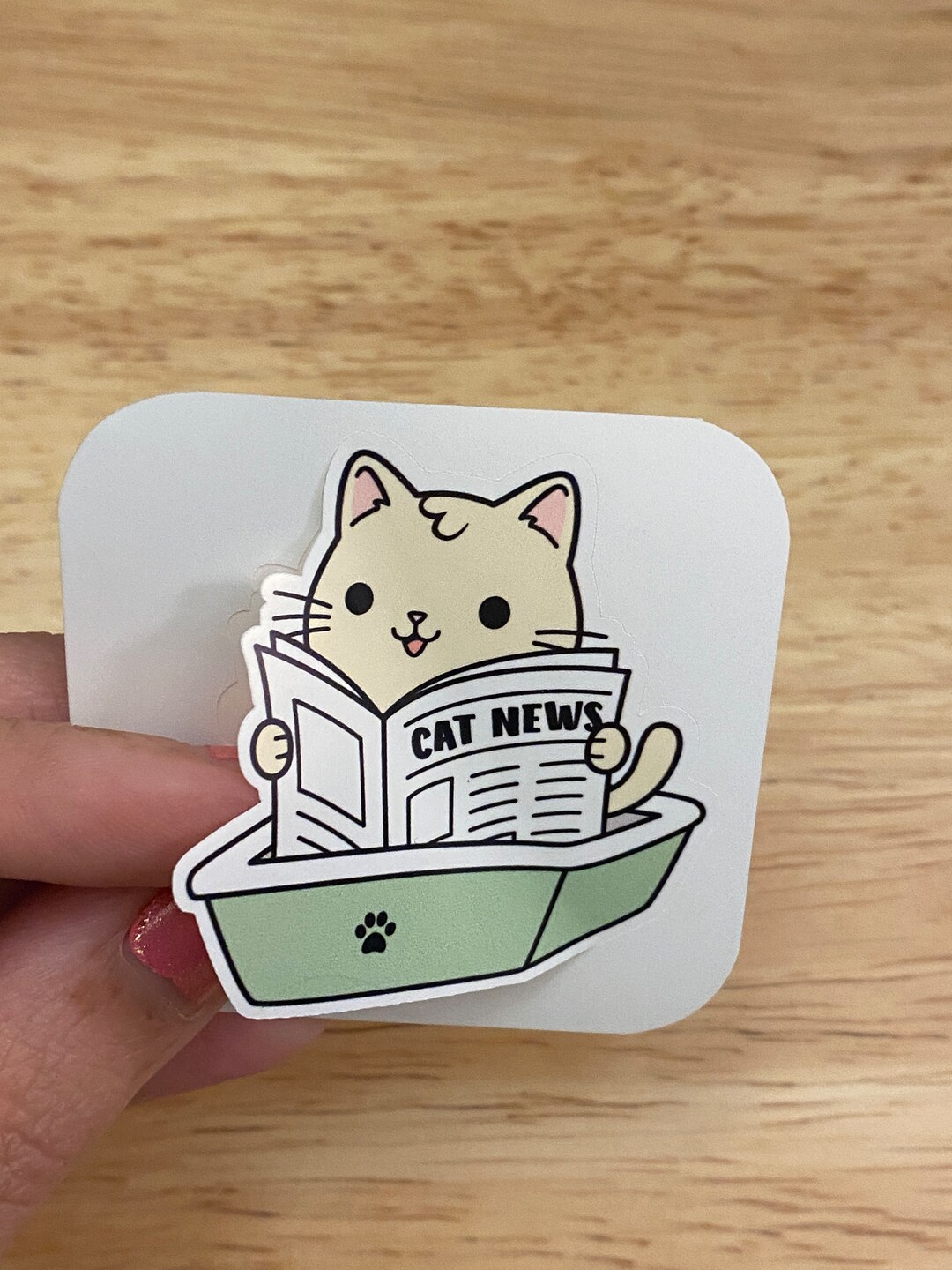 Cat Using the Litter Box Sticker, Cat Reading Sticker, Cute Cat ...