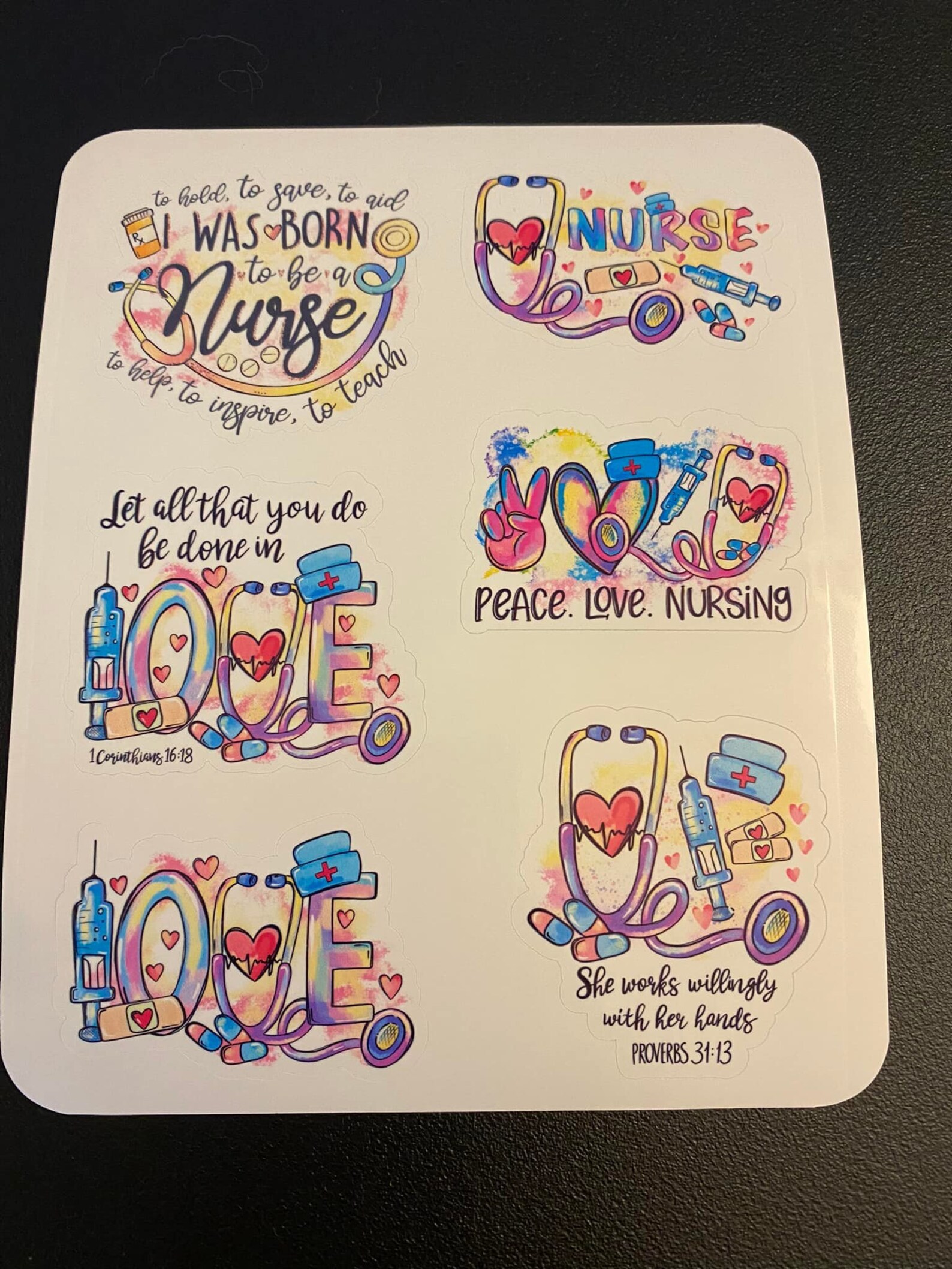 Sheet of Nurse Stickers, Watercolor Nurse Stickers, Peace Love Nurse ...