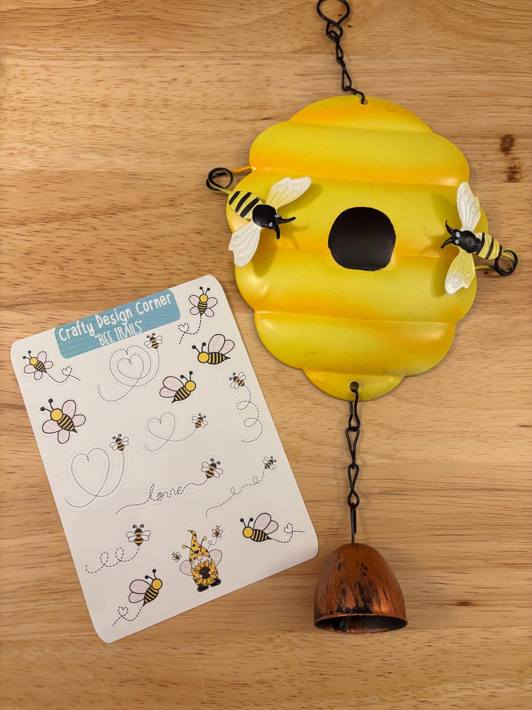 Bee Hive With Bell and Sticker Sheet Bundle, Metal Bee Hive With Bees ...