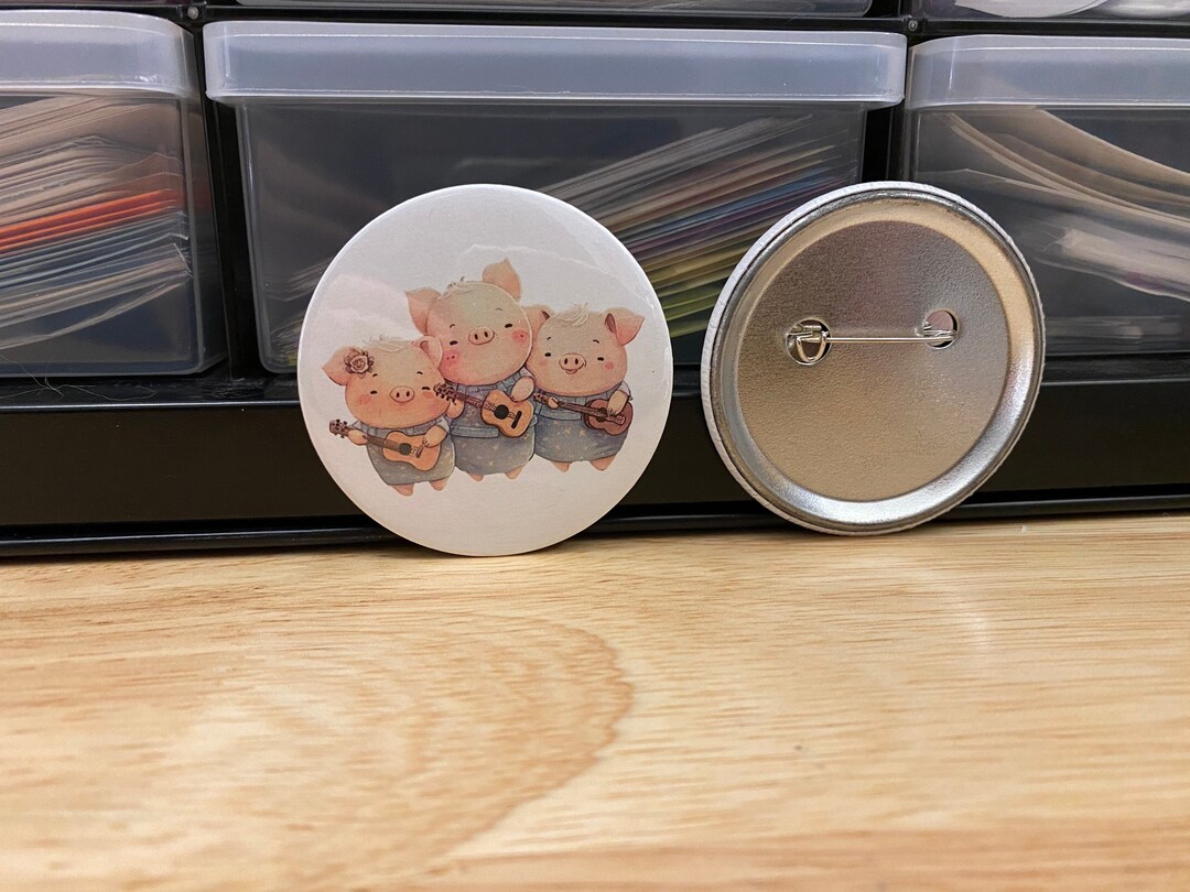 Three Pigs Pin Button, Back Pack Decoration, Cute Pigs Design, 2.25 ...