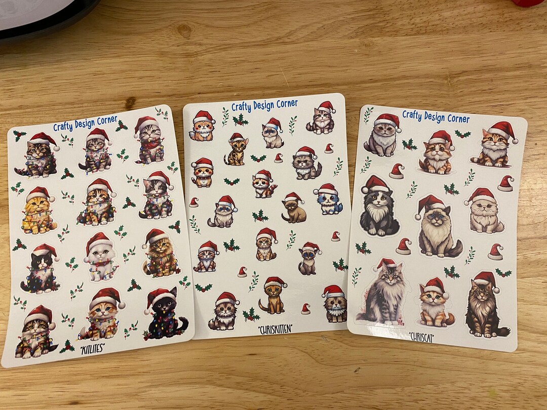 Bundle of Christmas Cat Stickers Sheet, Kitties Stickers, Kittens ...