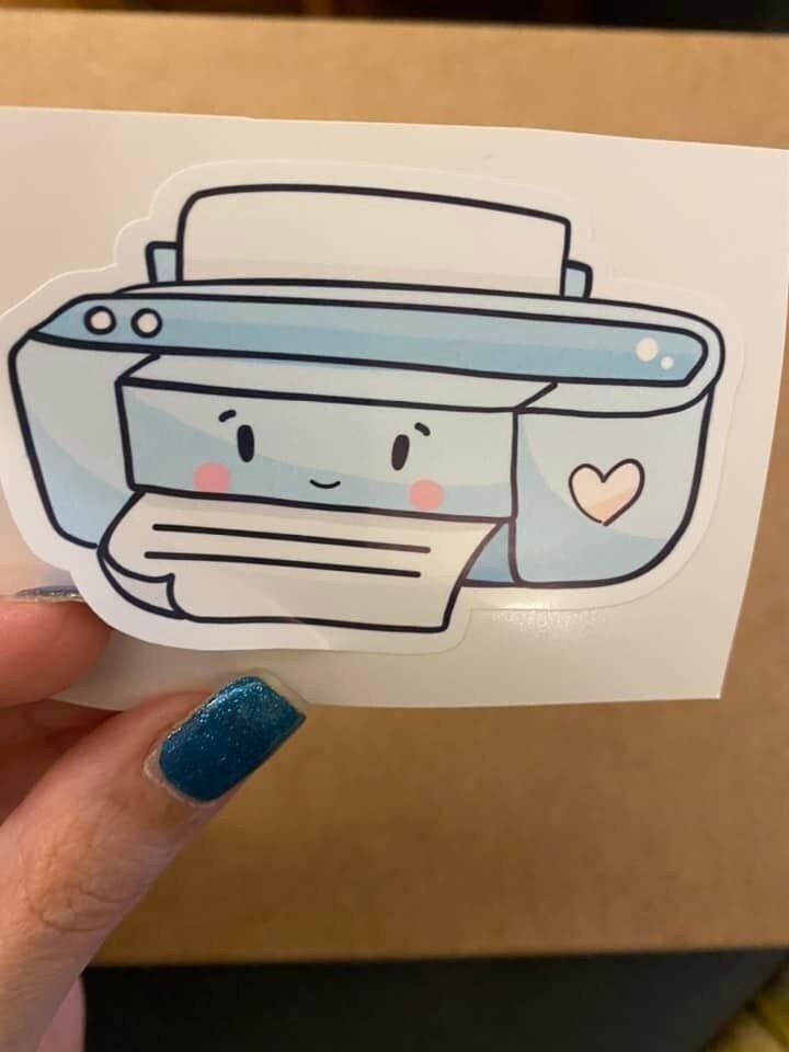Cute Blue Printer Sticker, Cute Printer Sticker, Printer With Face ...