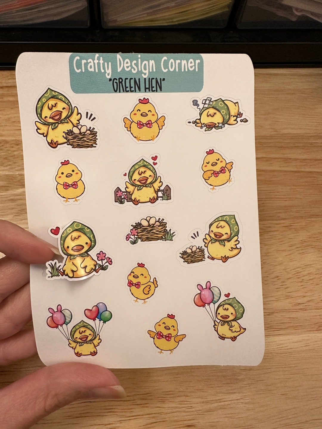 1.1" Green Hen With Yellow Chicks Sticker Sheet, Cute Yellow Chicks ...