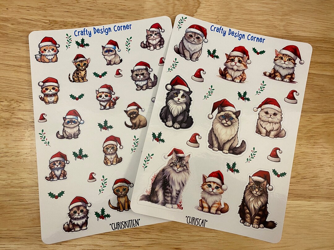 2 Sheets Santa Kitties Sticker, Santa Cats Sticker Sheet, Cat Sticker ...