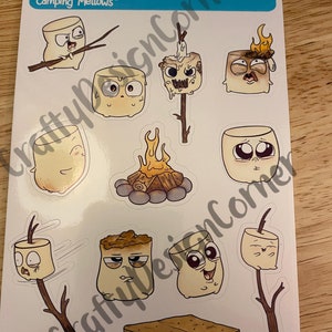 Medium BOPP Sheet of Roasting Marshmallow Stickers, Camping Sticker ...