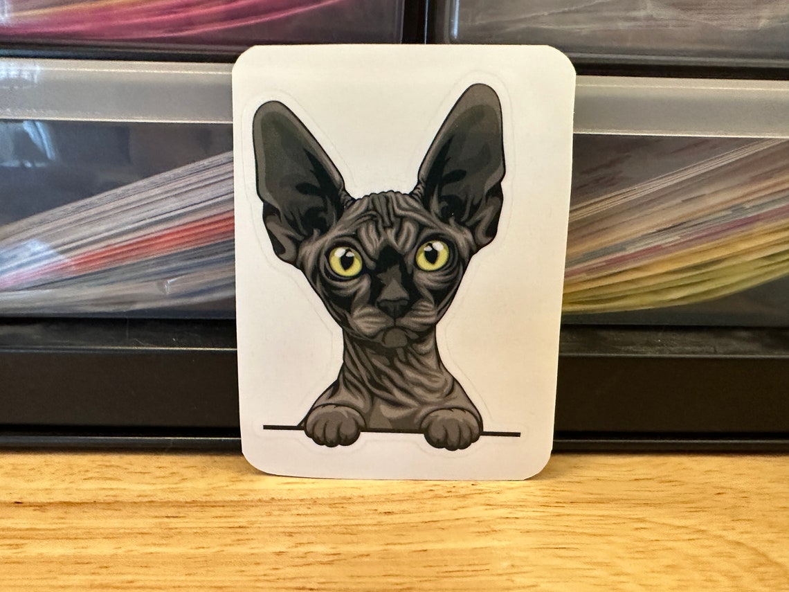 Black Sphynx Cat Sticker, Hairless Grey Cat Sticker, Holographic Option ...