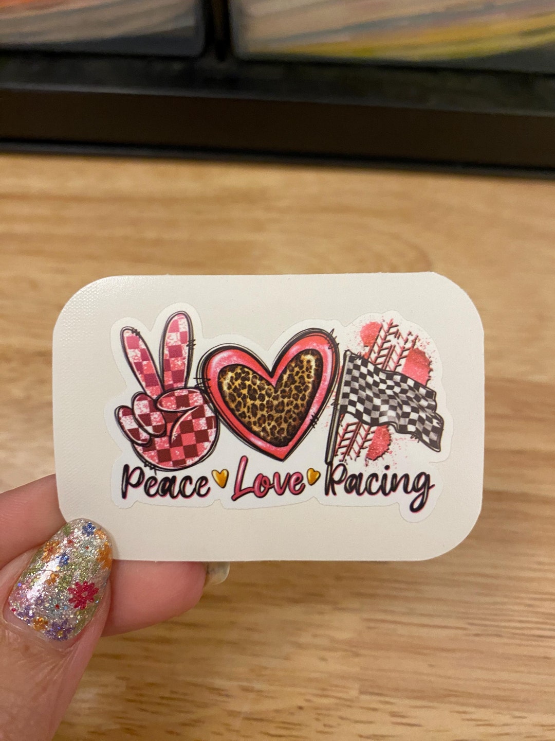 Peace Love Racing Sticker, Cute Sticker Sticker, Pink Racing Sticker ...