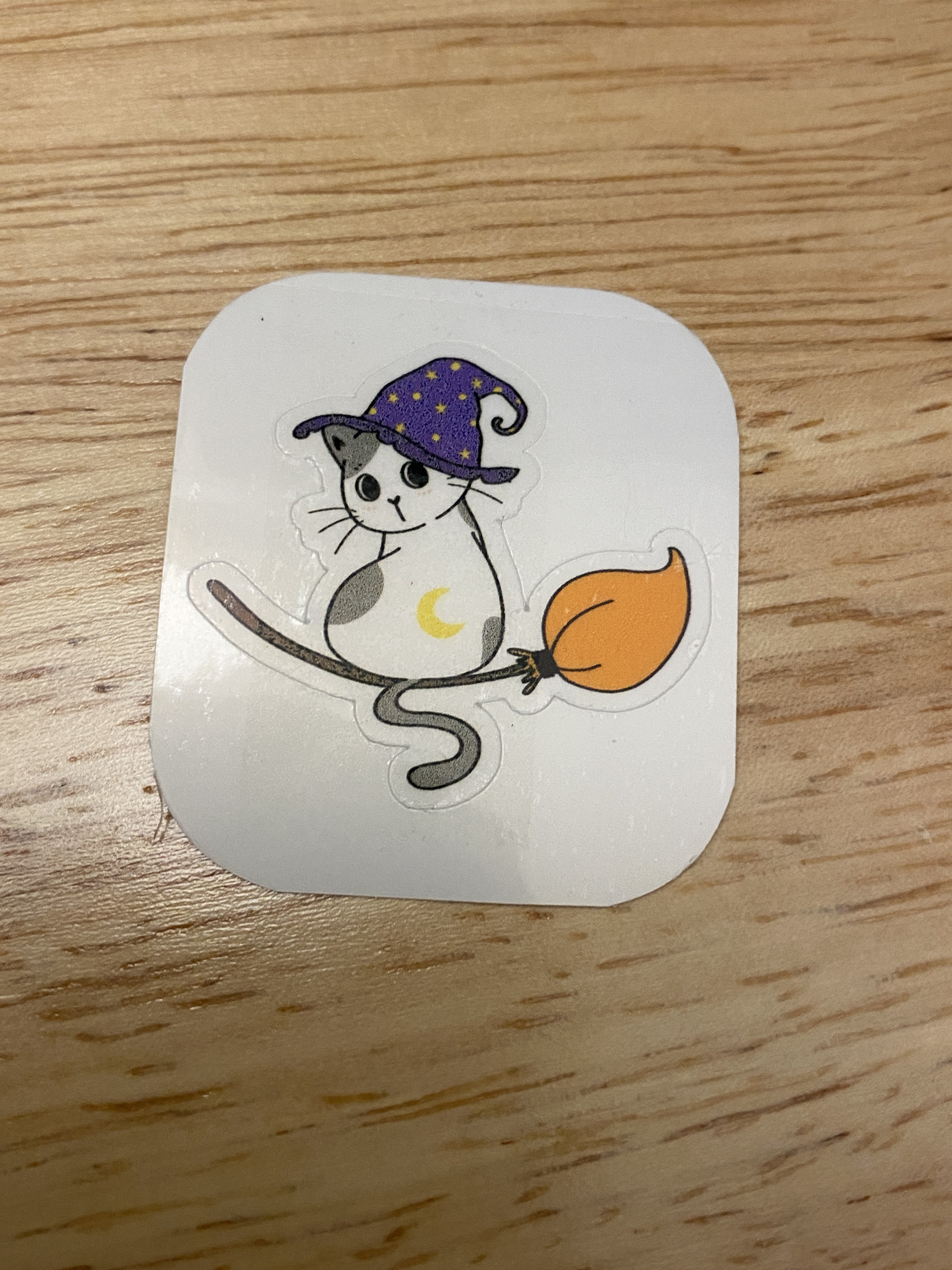 Cat Flying on Broom Sticker, Cute Cat Dressed as Witch Sticker ...