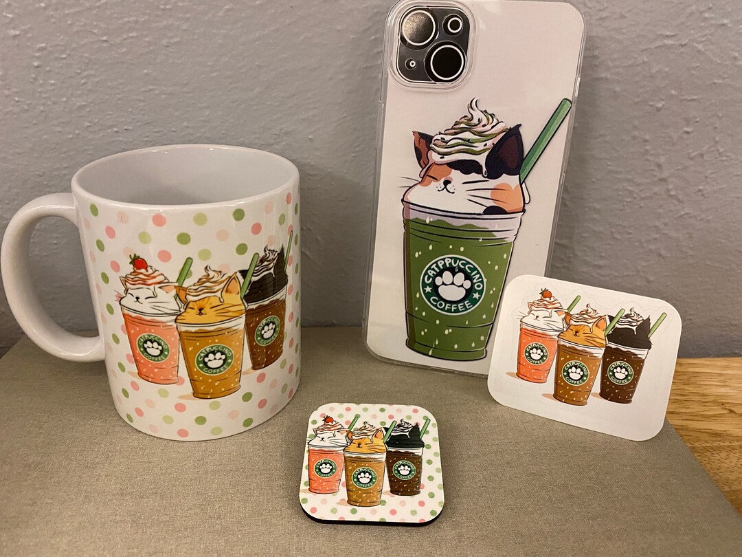 Matcha Catpuccino Coffee Bundle Set, Cat Gift Set, Cat Mug With iPhone ...