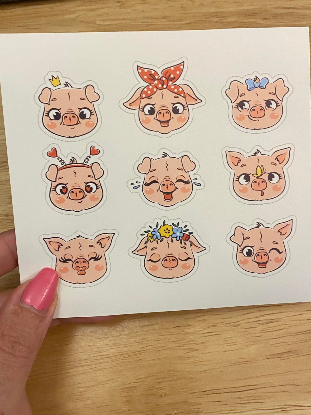 BOPP Sheet of Cute Pig Face Stickers, Love Pigs Sticker Sheet, Pig ...