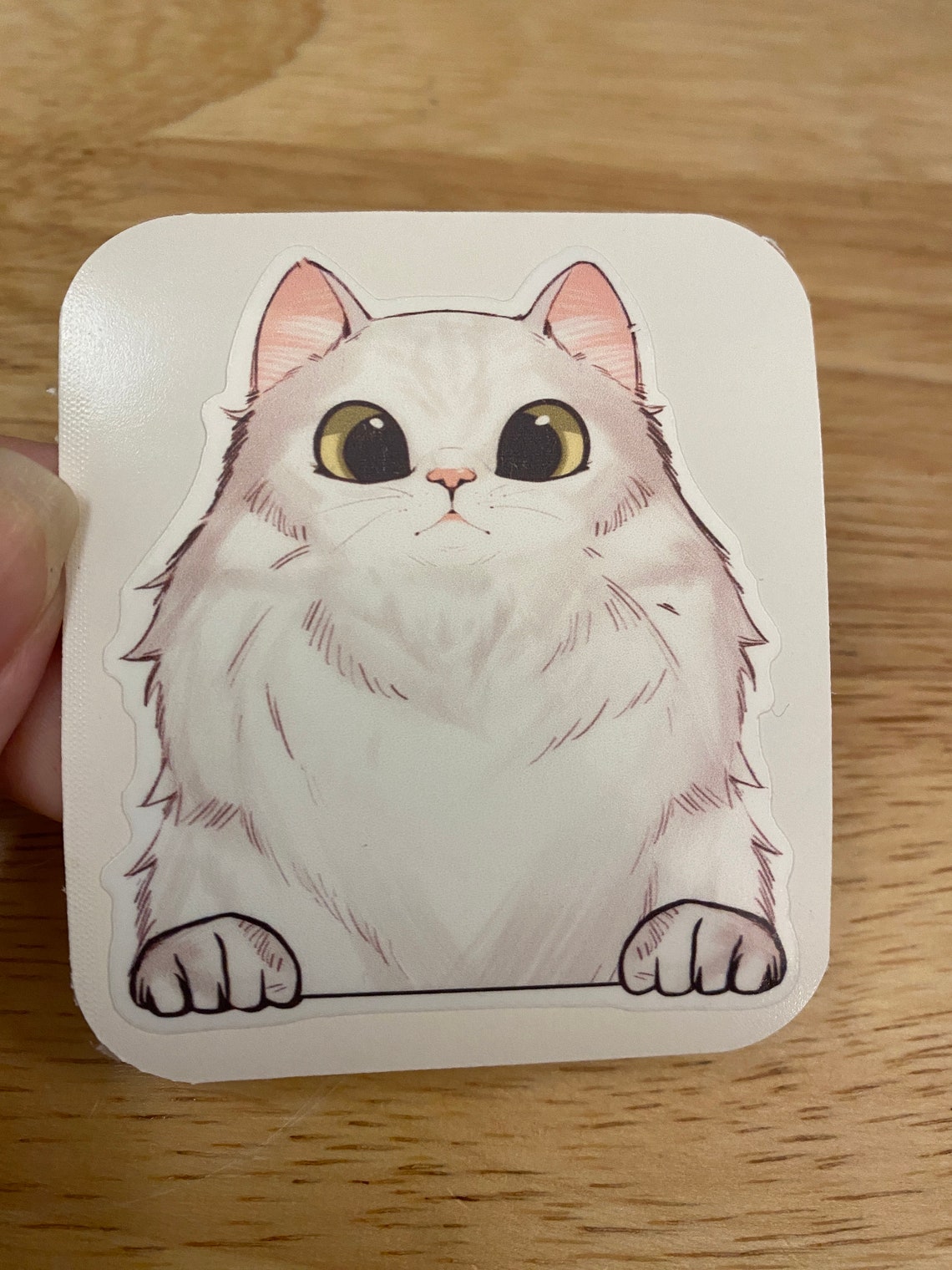 Fluffy White Cat With Yellow Eyes STICKER, White Cat Decal, Fluffy Cat ...