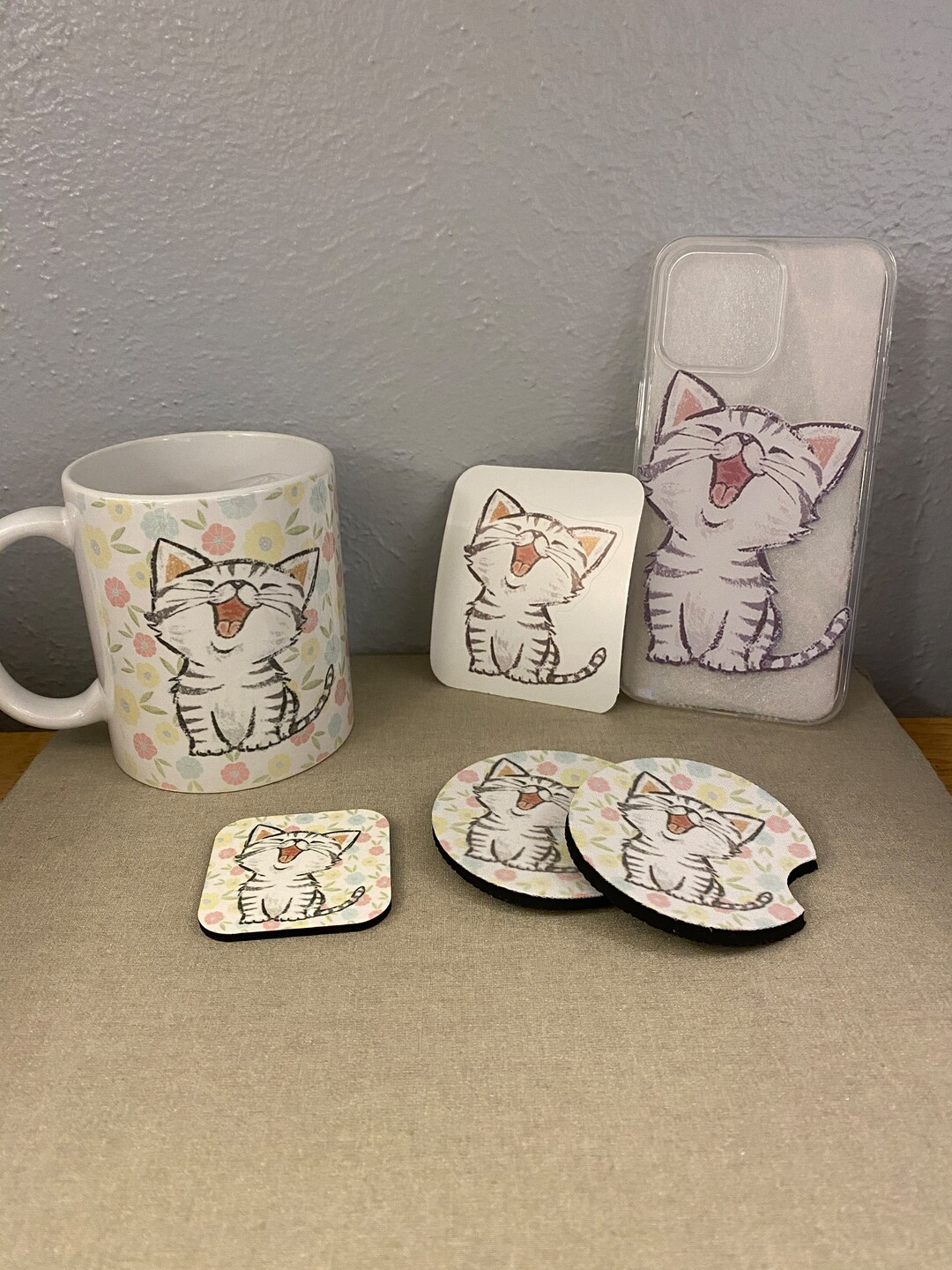 Singing Cat Bundle Set, Tabby Cat Gift Set, Cat Mug With iPhone 14 Case ...