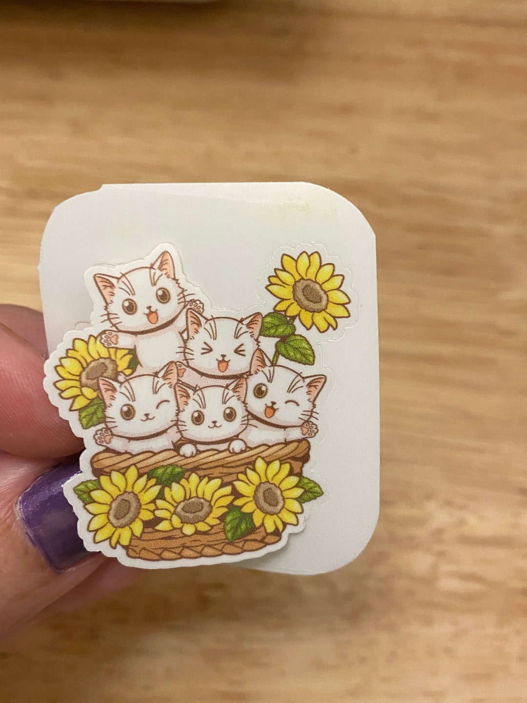 Basketful of Cats and Sunflowers Sticker, Cute Cat Sunflower Sticker ...