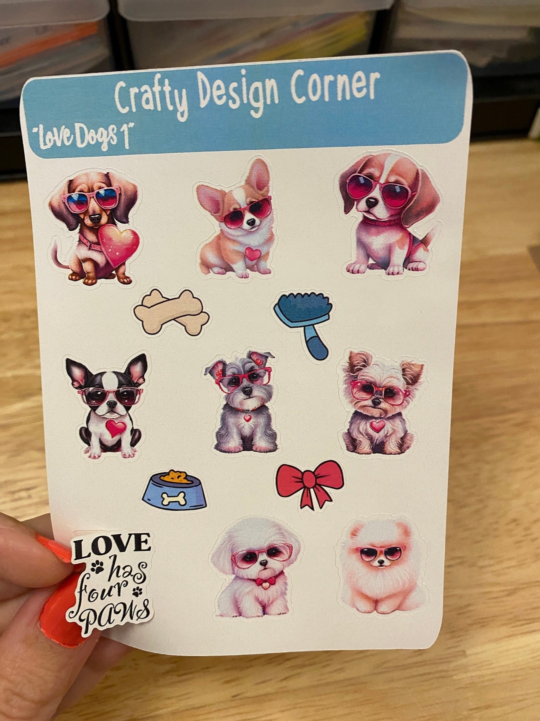 1" Love Dog STICKERS Sheet, Cute Valentine Dogs in Sunglasses Stickers ...