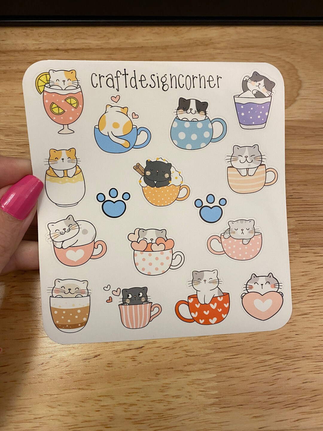 Sheet of Cute Teacup Cat Stickers, Cat Sticker Sheet, Cat in Tea Cups ...