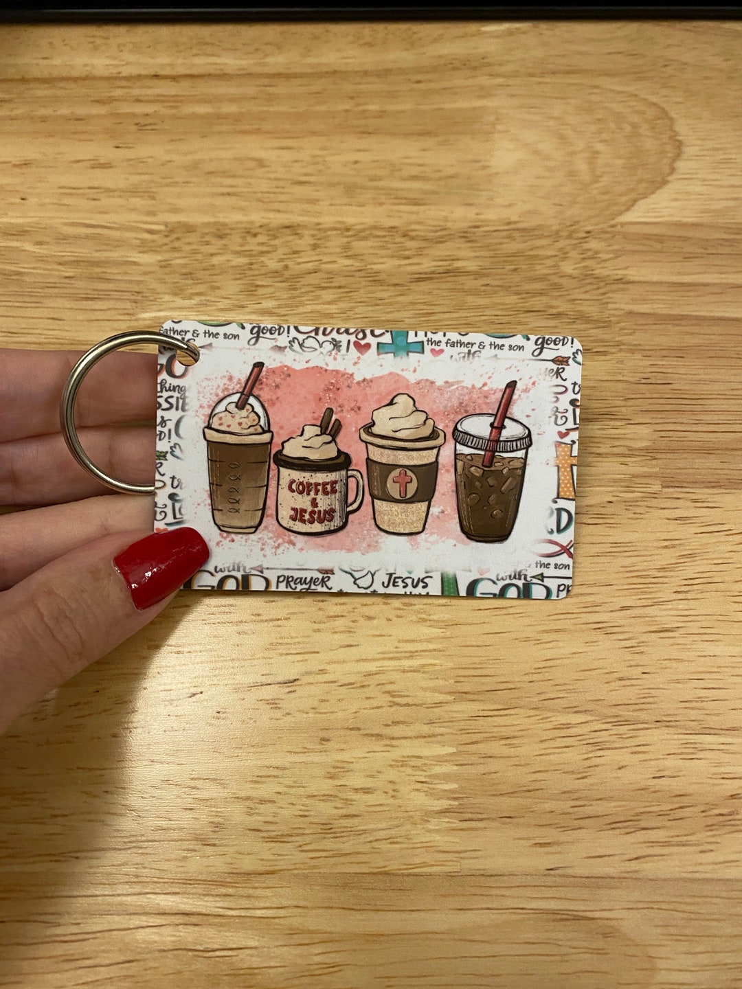 Coffee and Jesus Key Chain Double Sided, Jesus and Coffee Line up Key ...