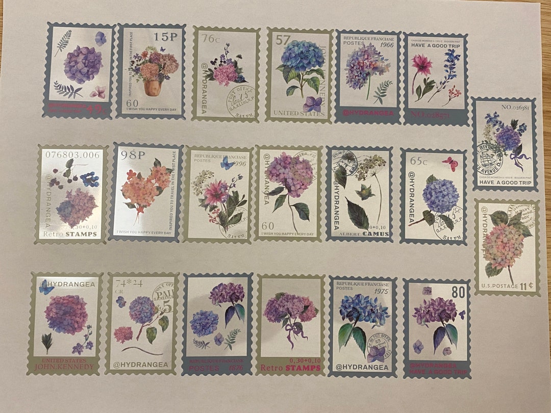 Hydrangea Clear Stamp Stickers PET 20 Pieces, Pretty Purple and Blue ...