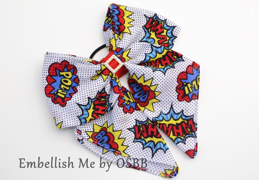 Comic Pow Bang Hairbow Large Fabric Bandana Bow Cheer Bow Big - Etsy