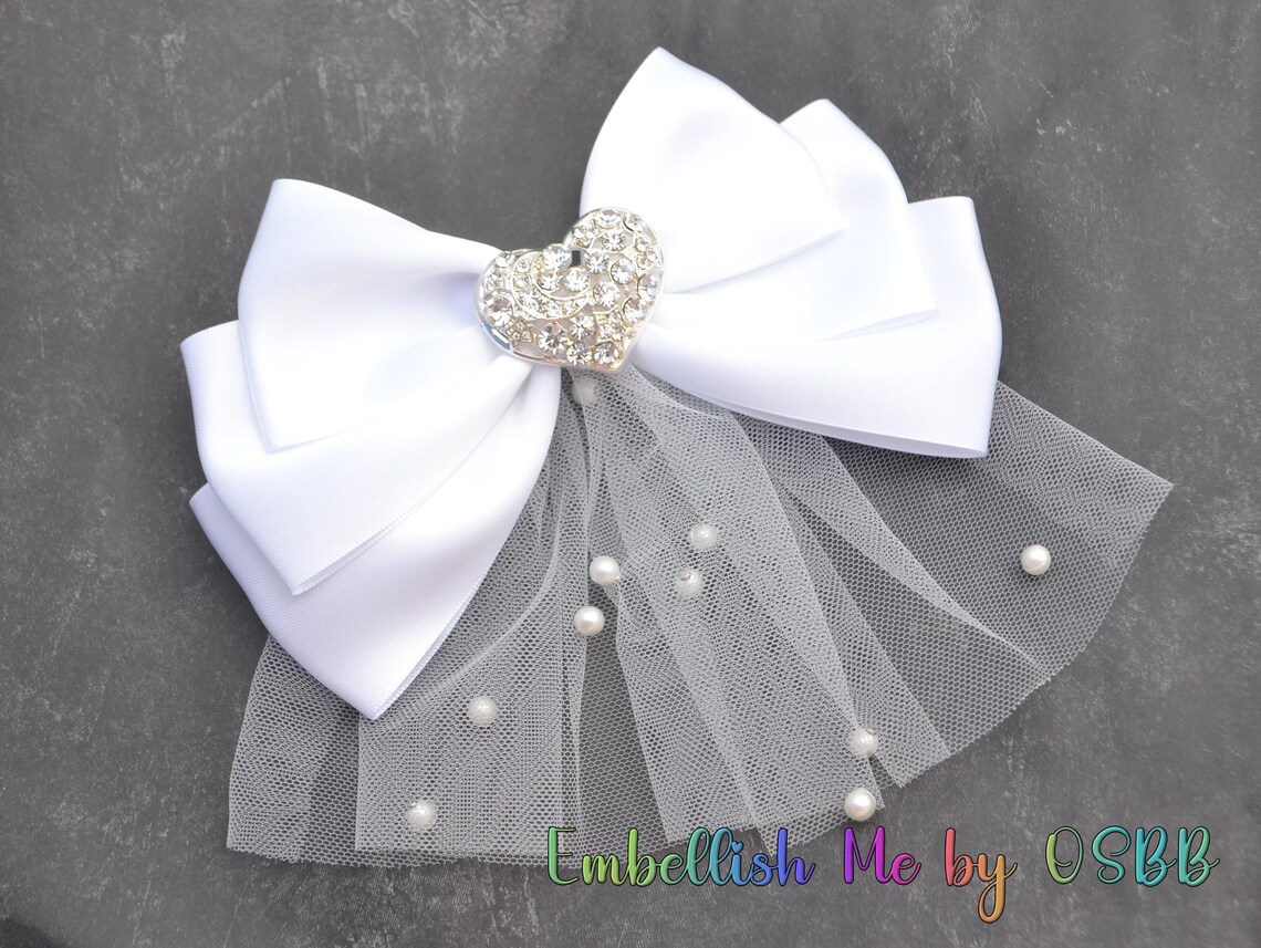 Fancy White Heart Moon Satin Lace Coquette Style Hairbow, Hairbow ...