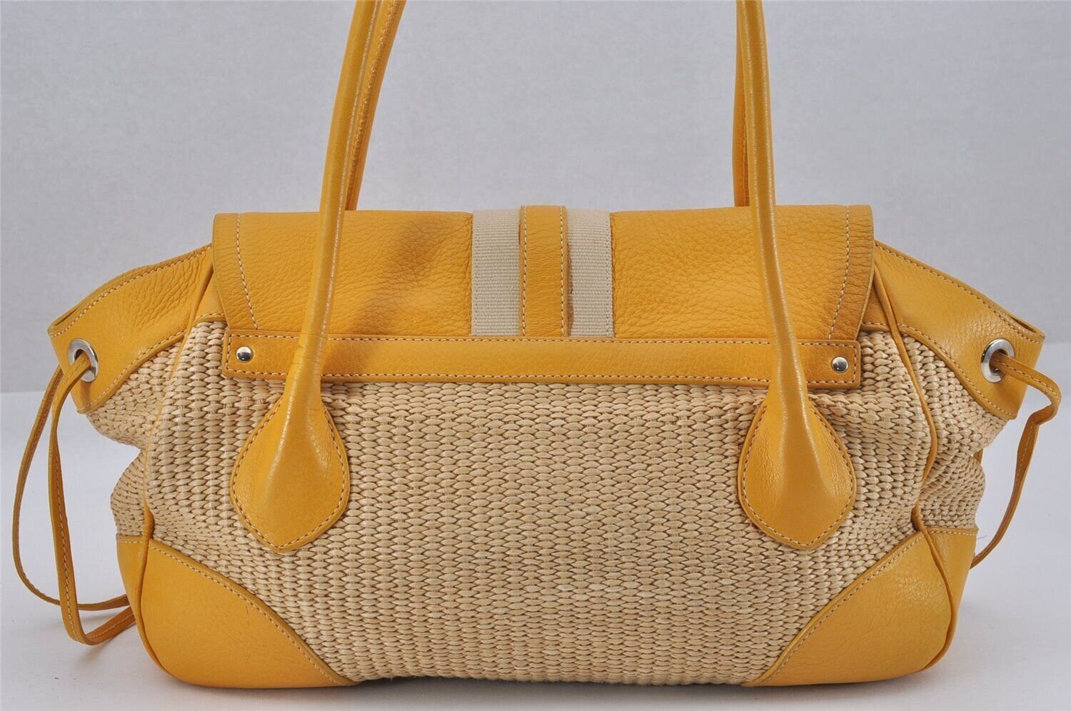 Authentic Vintage Prada Raffia Leather Hand Shoulder Bag Beige Yellow ...