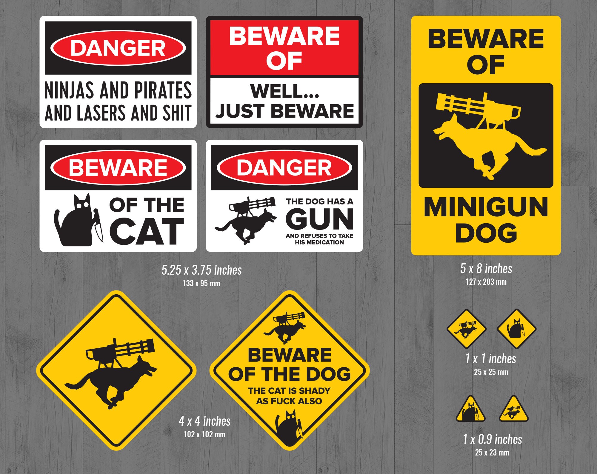 The Dog With Minigun Safety Sticker // Beware Sticker Pack // Assorted ...
