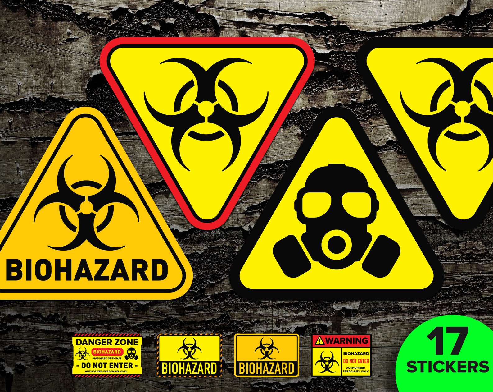 Gas Mask & Biohazard Sticker // Biohazard Sticker Pack // Assorted Pack ...