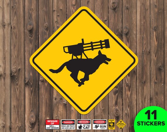 The Dog With Minigun Safety Sticker // Beware Sticker Pack // | Etsy