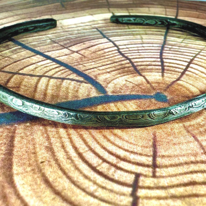 Damascus Steel Bracelet Made of Ladder Pattern Damascus. 7.5 Inches in ...