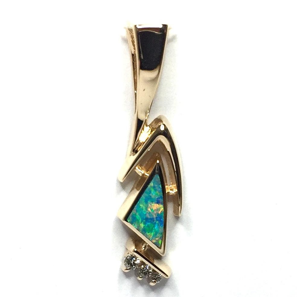 Opal Pendant Triangle Inlaid Design With .07ctw Round Diamonds - Etsy