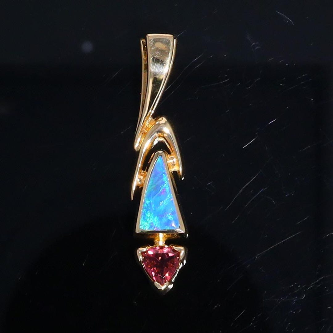 Opal Pendant Triangle Inlaid Design With Trillion Cut Tourmaline - Etsy