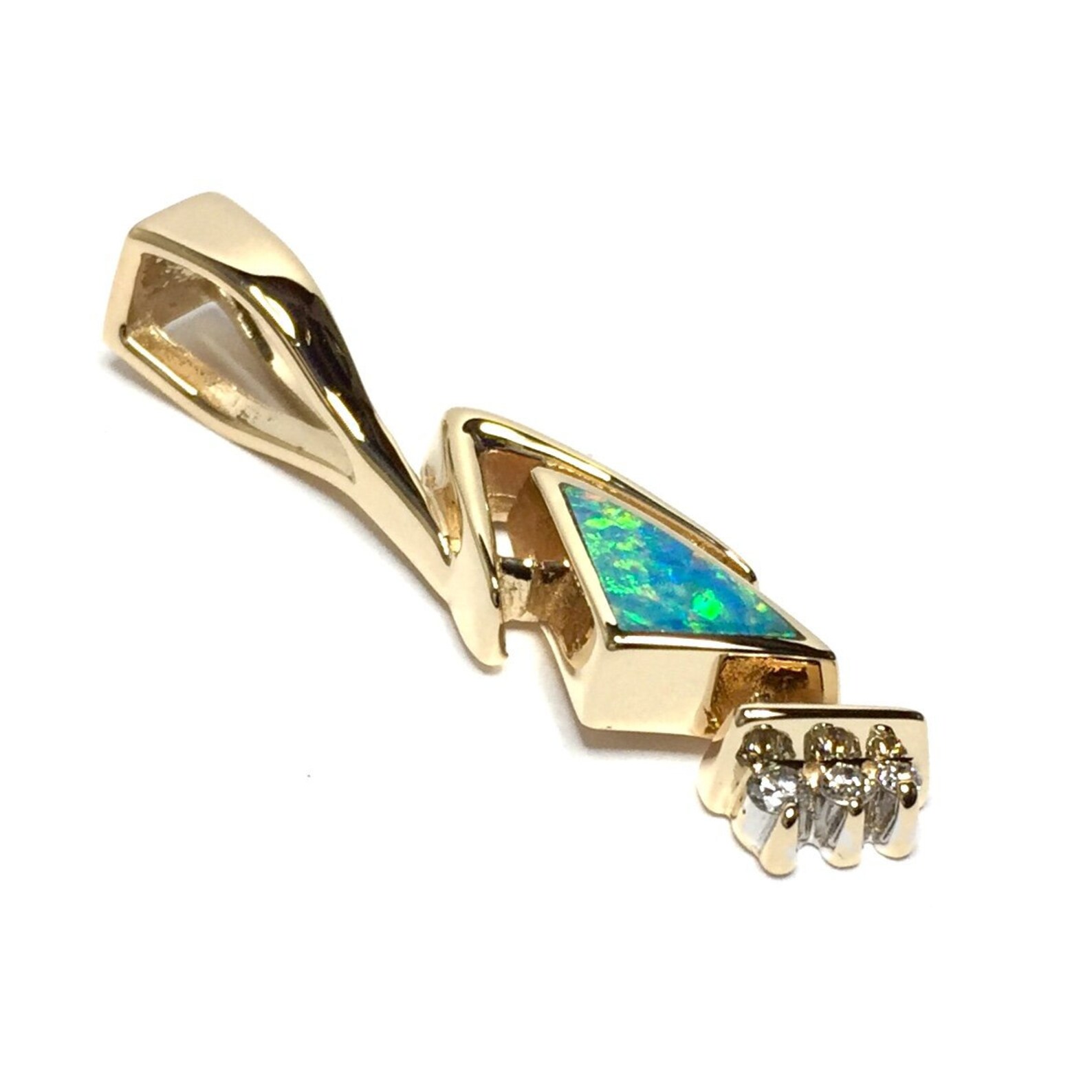 Opal Pendant Triangle Inlaid Design With .07ctw Round Diamonds - Etsy