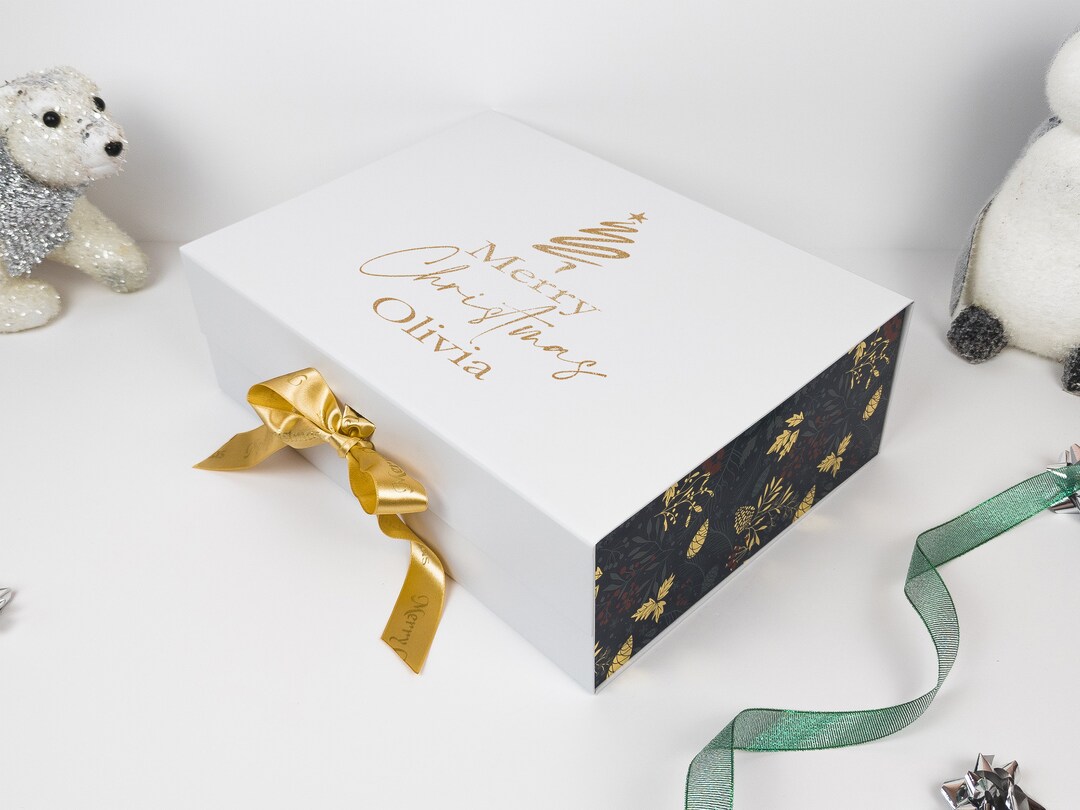 Personalised Large Christmas Gift Box With Christmas Tree Design - Etsy UK