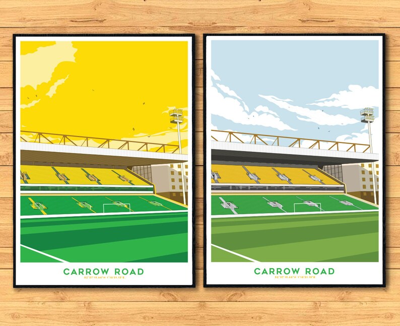 Norwich, Carrow Road, Stadium Print, Poster, Soccer, Gift, Present, Art ...