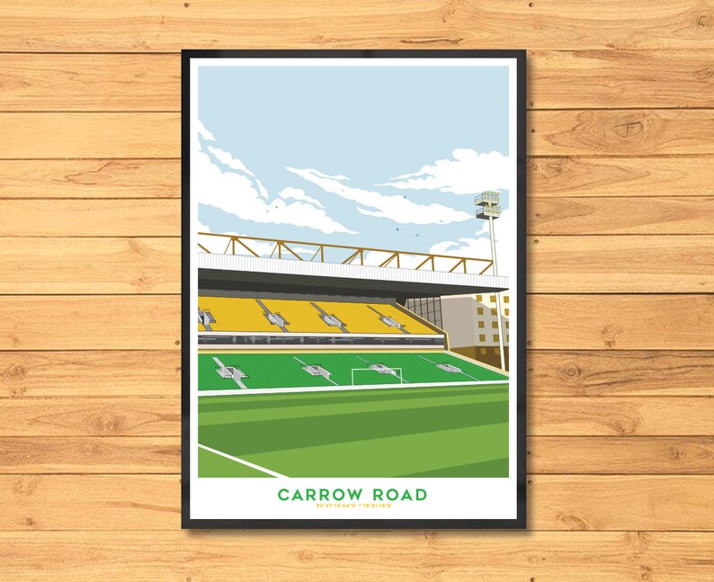 Norwich, Carrow Road, Stadium Print, Poster, Soccer, Gift, Present, Art ...