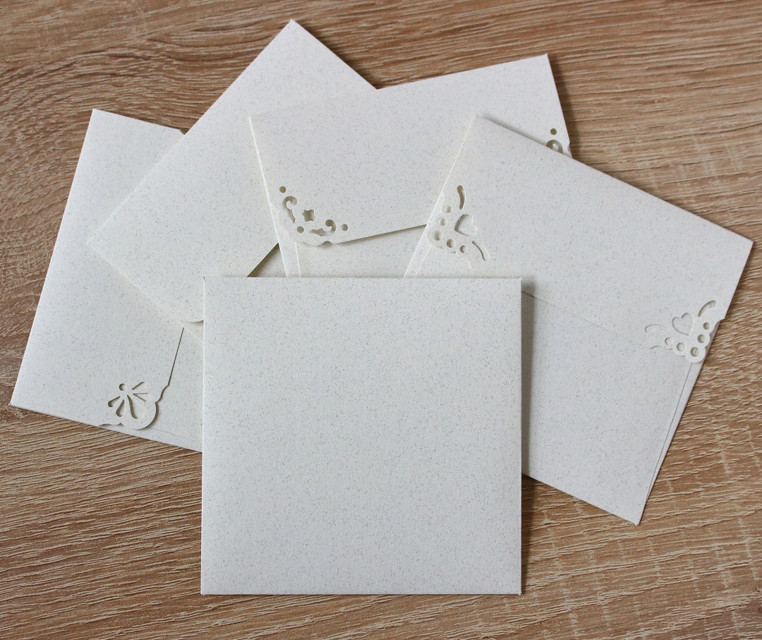 25 Mini Square Envelopes, Recycled Chalk White Paper, Handmade Wedding ...
