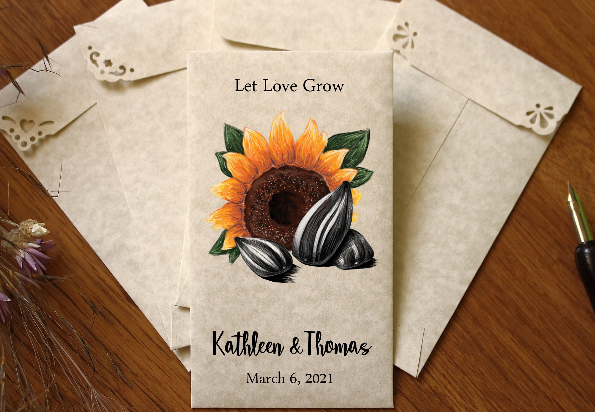 25 Personalized Sunflower Seed Envelopes Wedding Seed Packet Favors ...