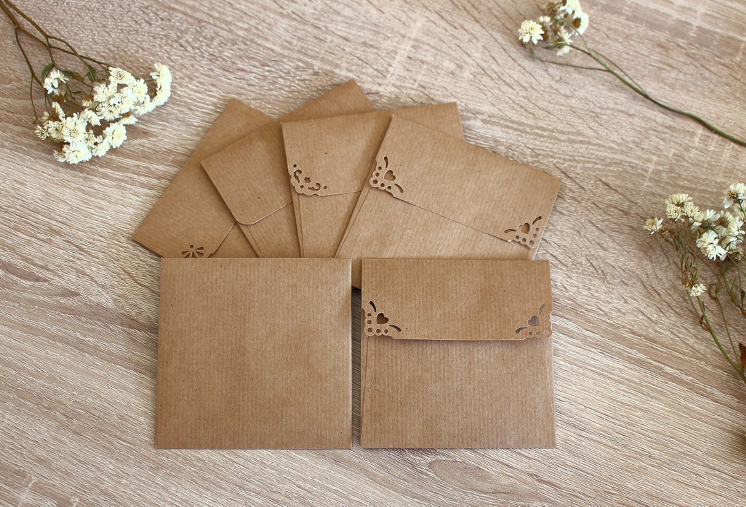 25 Small Square Envelopes, Brown Ribbed Kraft Envelopes for Save the ...