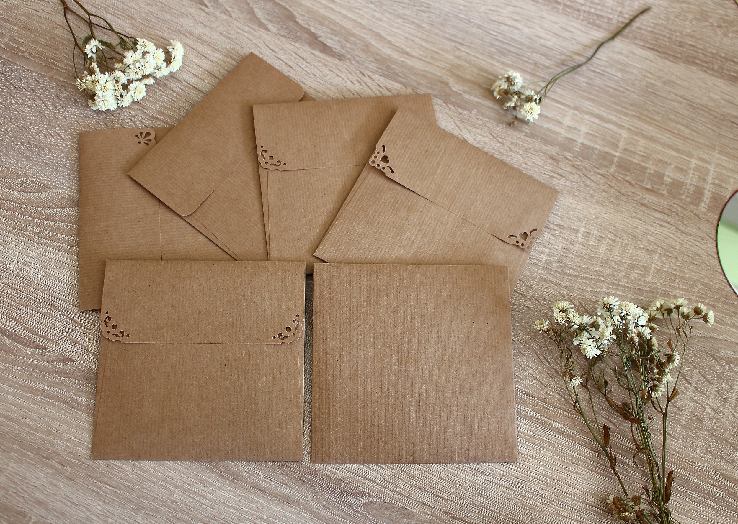 25 Square Envelopes 5x5 6x6 Brown Ribbed Kraft Paper Envelopes - Etsy