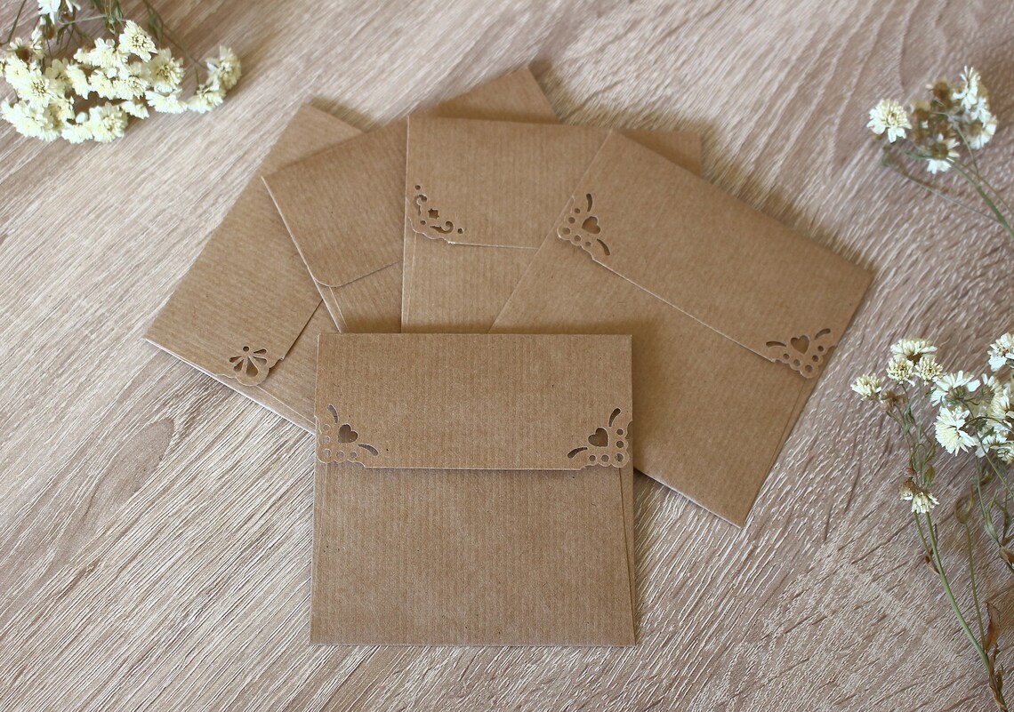 25 Small Square Envelopes, Brown Ribbed Kraft Envelopes for Save the ...
