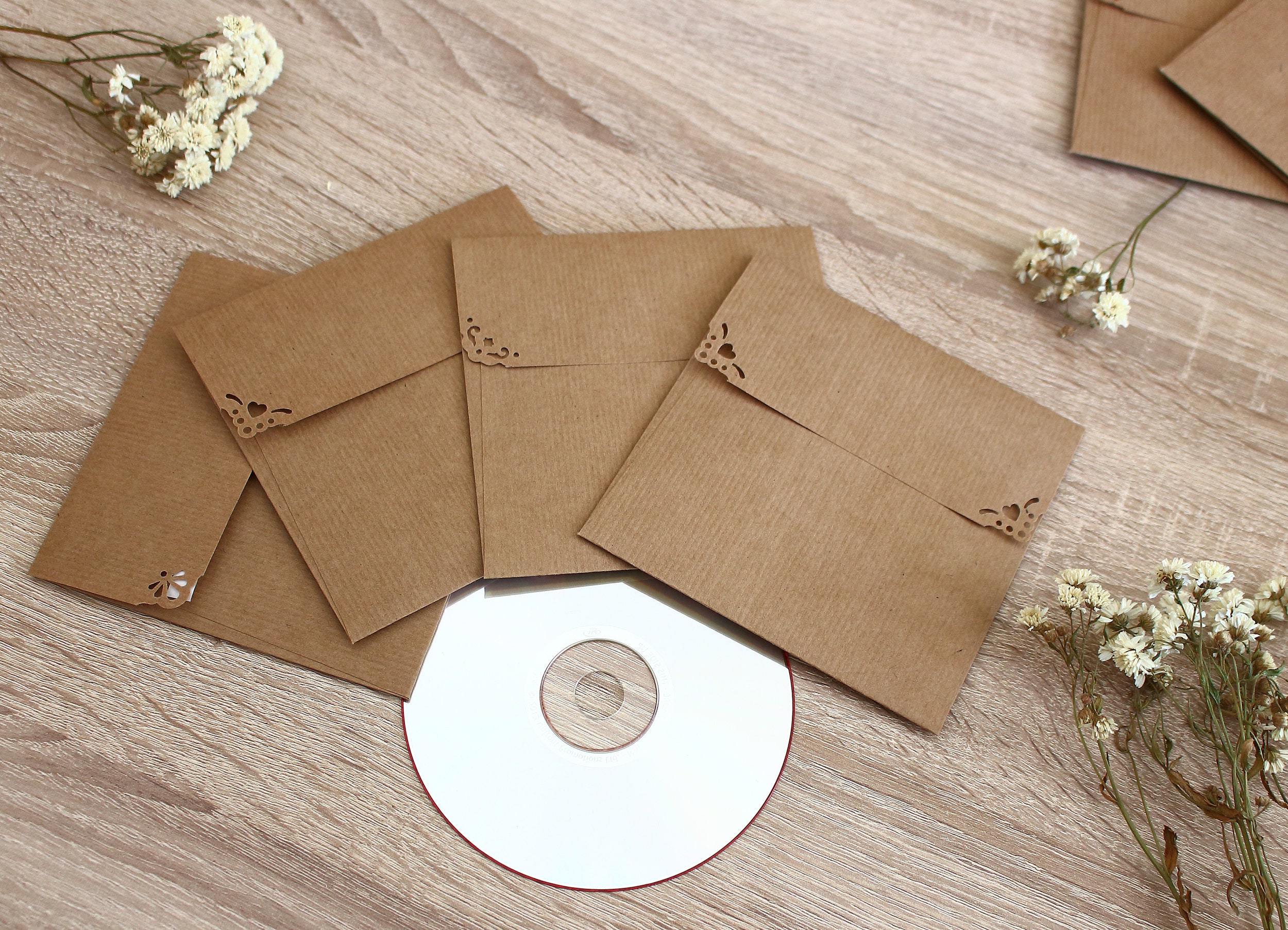 25 Square Envelopes 5x5 6x6 Brown Ribbed Kraft Paper Envelopes for ...