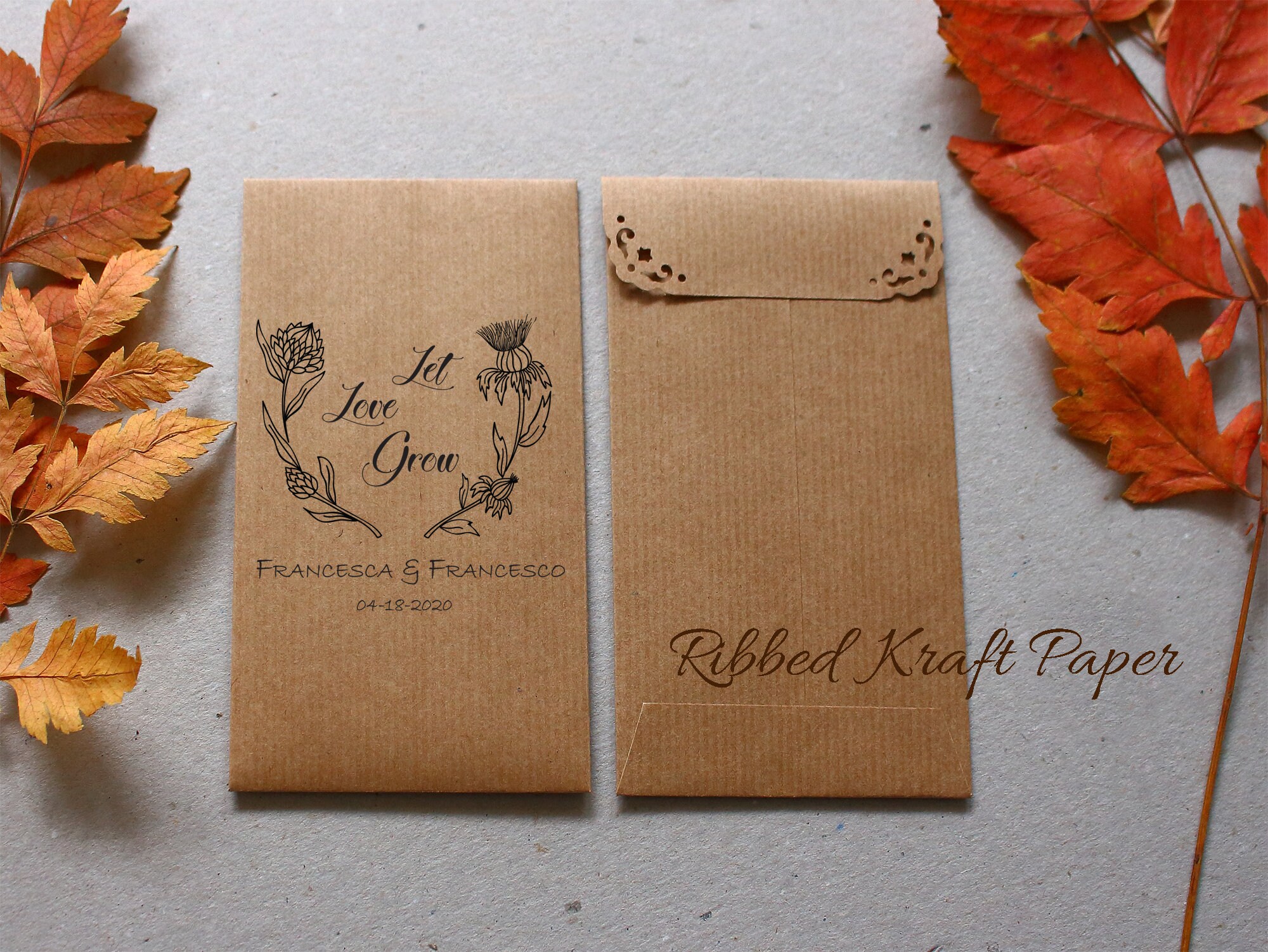 25 Custom Printed Seed Packets - Brown Kraft Envelopes Personalized ...