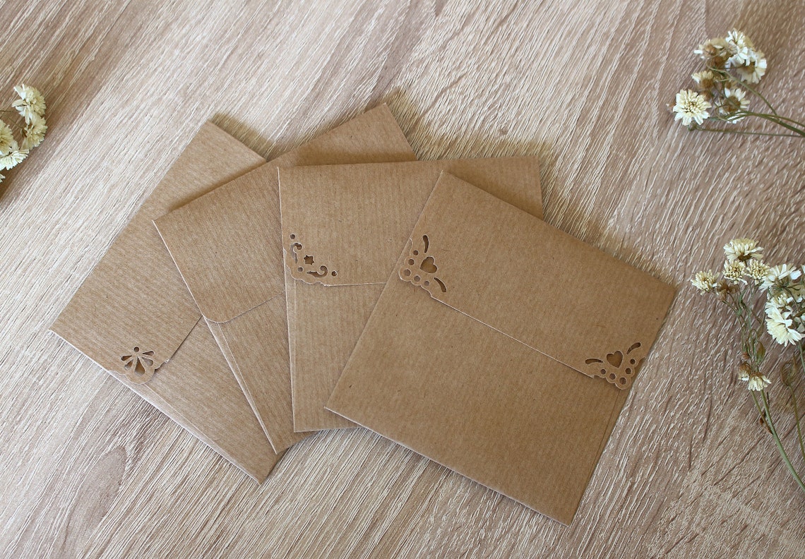 25 Small Square Envelopes, Brown Ribbed Kraft Envelopes for Save the ...